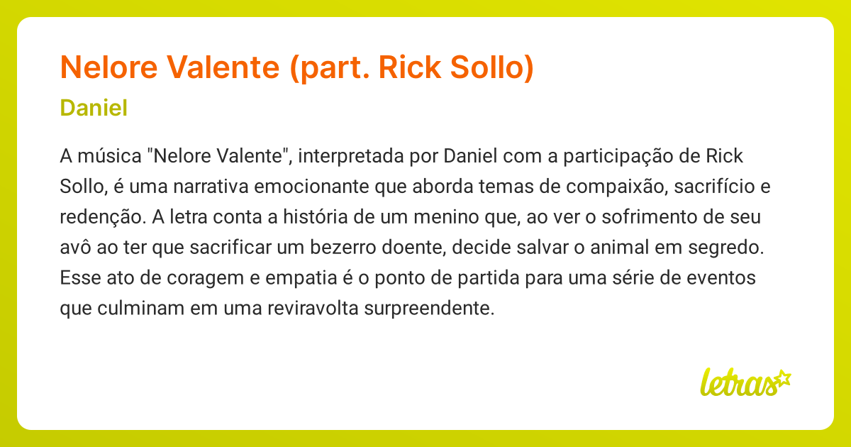 Significado da música Nelore Valente (part. Rick Sollo) (Daniel ...