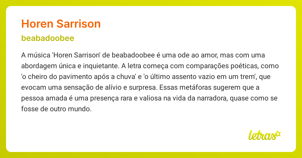 Significado da música HOREN SARRISON (beabadoobee) - LETRAS.MUS.BR