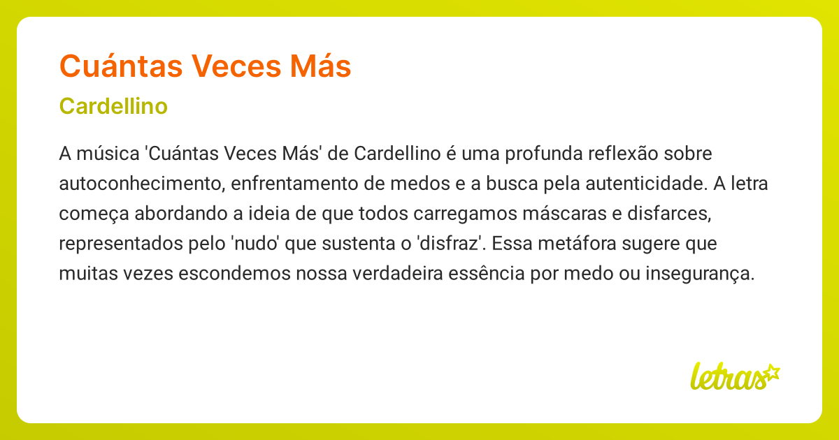 Significado da música CUÁNTAS VECES MÁS (Cardellino) - LETRAS.MUS.BR