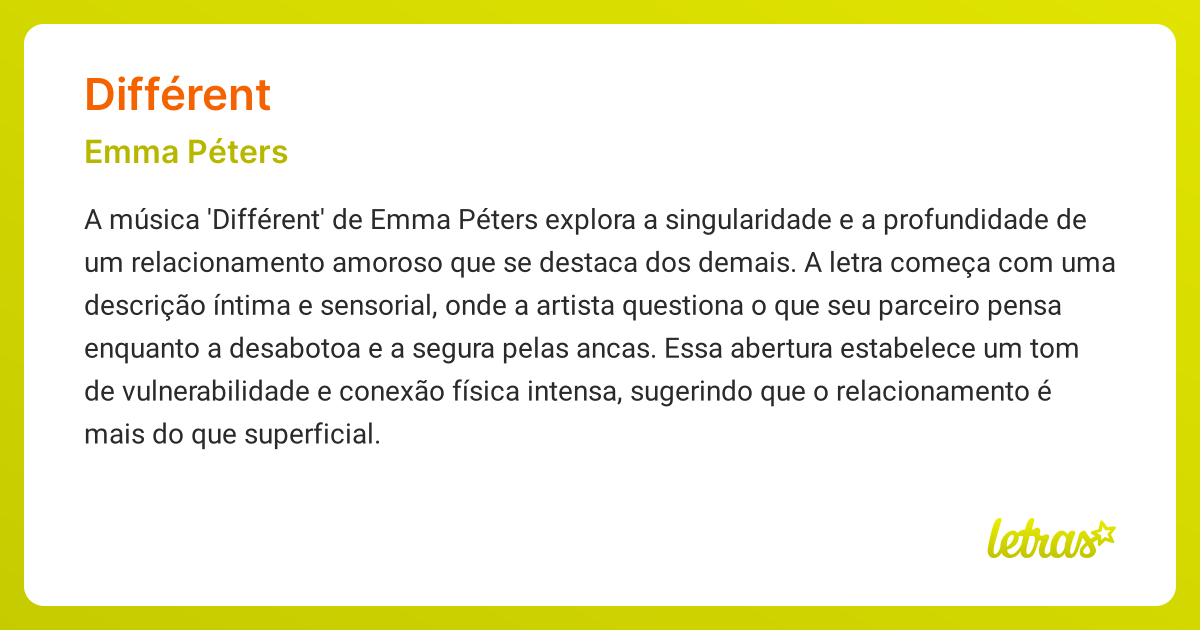 Significado da música DIFFÉRENT (Emma Péters) - LETRAS.MUS.BR