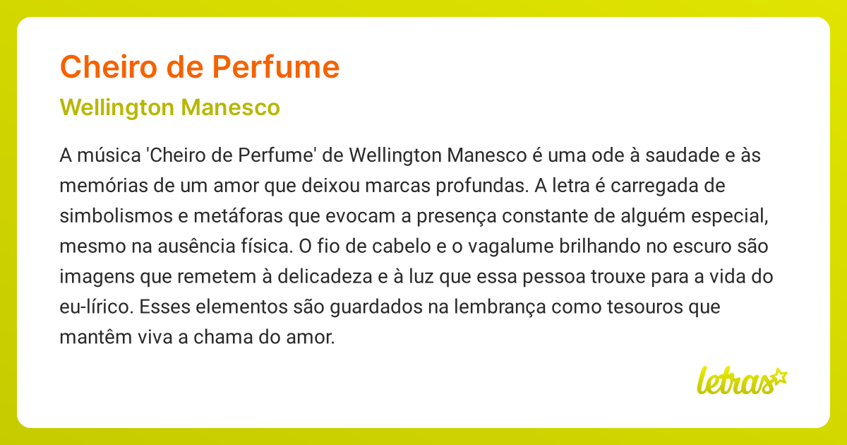 Significado da música CHEIRO DE PERFUME (Wellington Manesco) - LETRAS ...