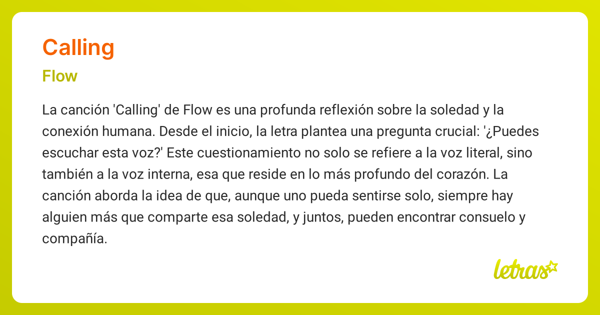 Significado de la canción CALLING (Flow) - LETRAS.COM