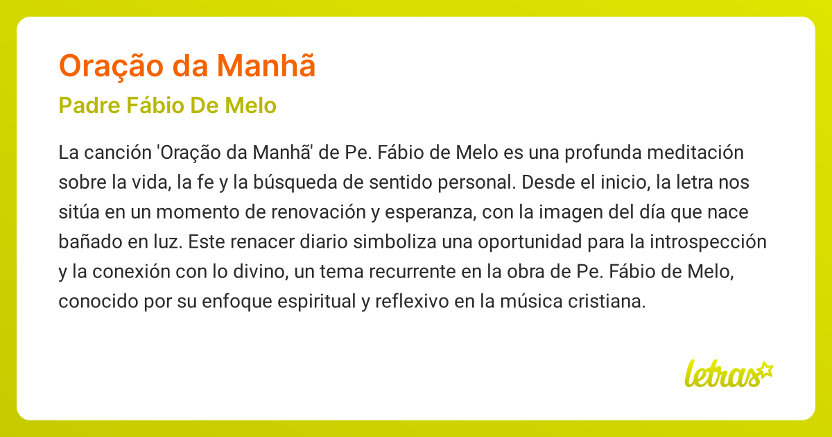 Significado de la canción ORAÇÃO DA MANHÃ (Padre Fábio De Melo ...