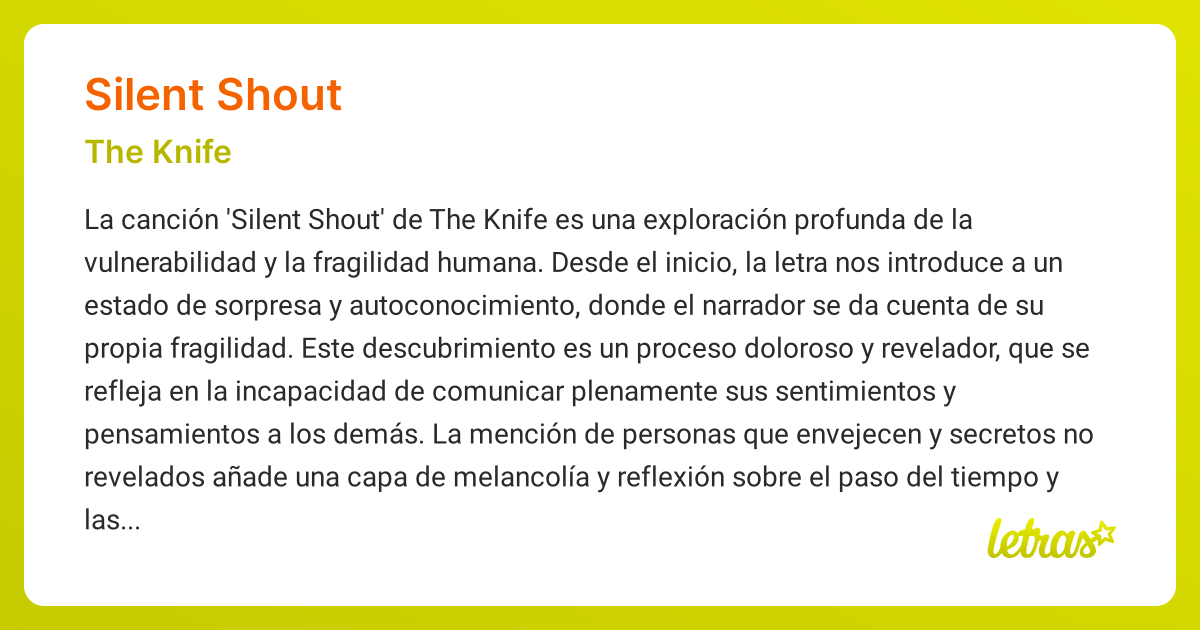 Significado de la canción SILENT SHOUT (The Knife) - LETRAS.COM