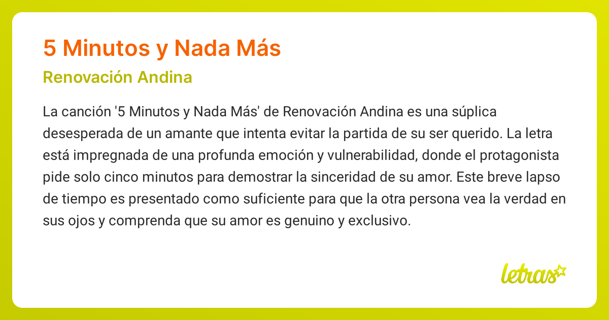 Significado de la canción 5 MINUTOS Y NADA MÁS (Renovación Andina ...