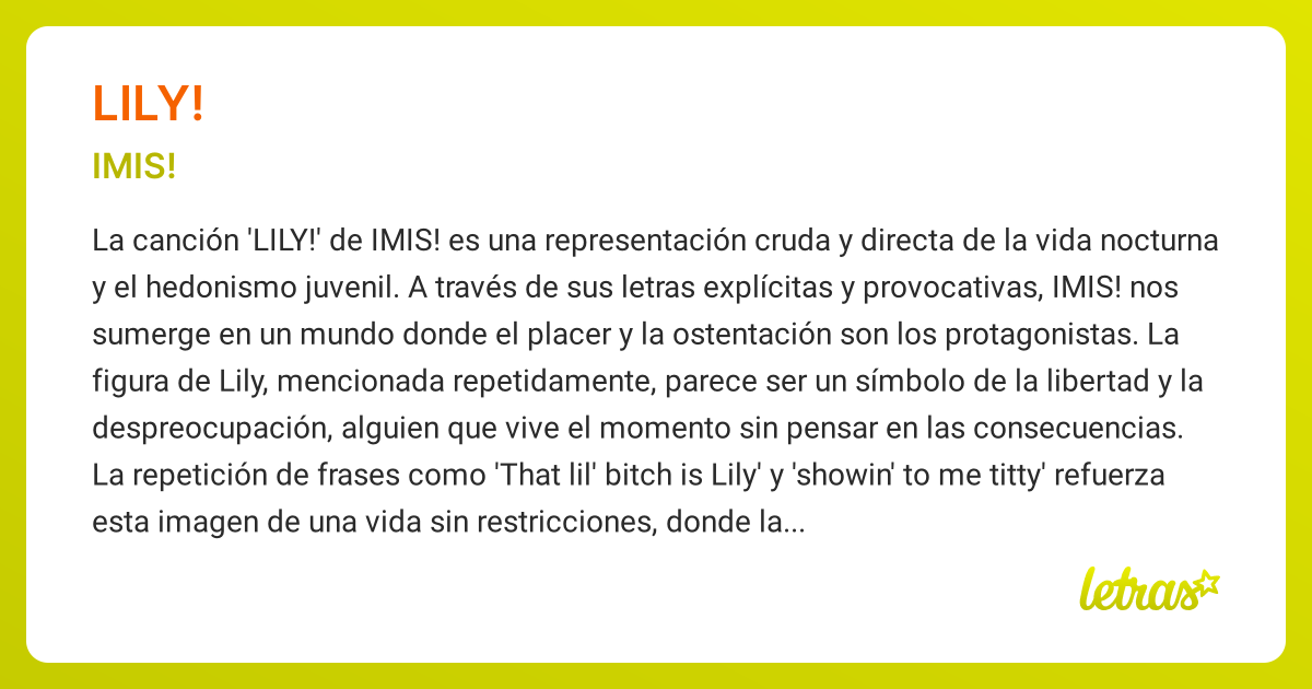 Significado de la canción LILY! (IMIS!) - LETRAS.COM