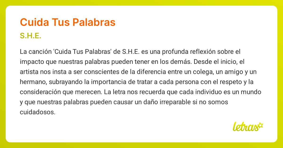 Significado de la canción CUIDA TUS PALABRAS (S.H.E.) - LETRAS.COM