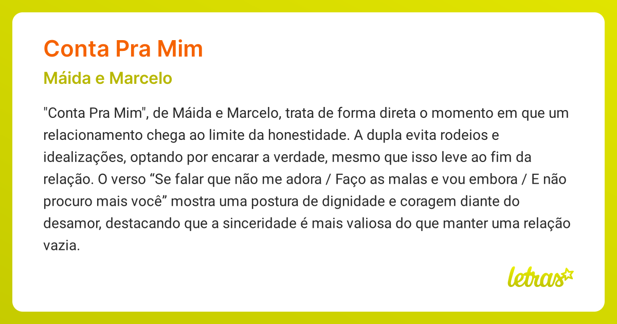 Significado da música CONTA PRA MIM (Máida e Marcelo) - LETRAS.MUS.BR