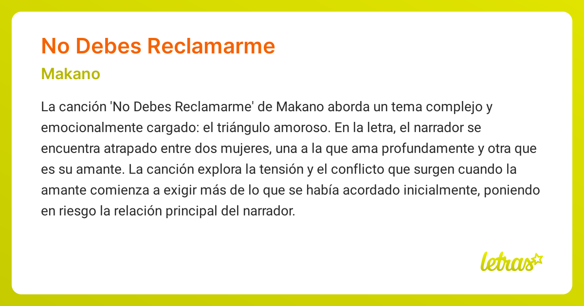 Significado de la canción NO DEBES RECLAMARME (Makano) - LETRAS.COM