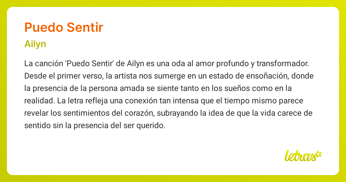 Significado de la canción PUEDO SENTIR (Ailyn) - LETRAS.COM