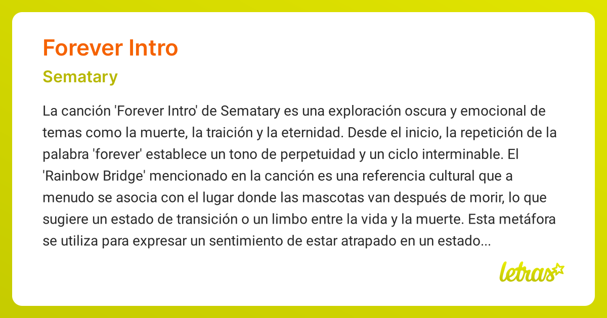 Significado de la canción FOREVER INTRO (Sematary) - LETRAS.COM