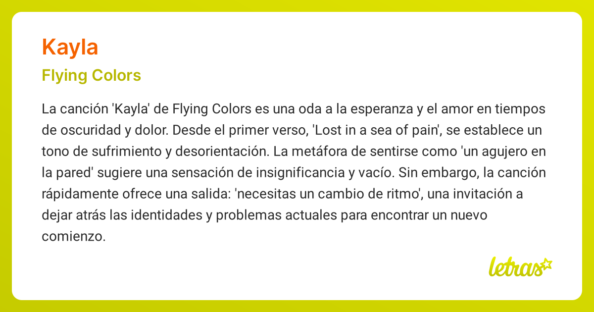 Significado de la canción KAYLA (Flying Colors) - LETRAS.COM