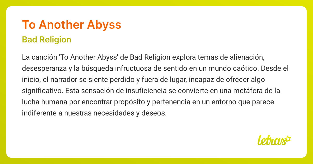 Significado de la canción TO ANOTHER ABYSS (Bad Religion) - LETRAS.COM