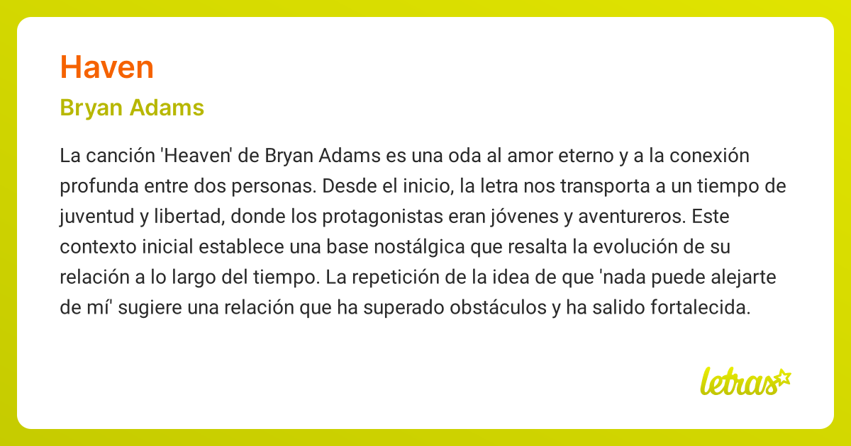 Significado de la canción HAVEN (Bryan Adams) - LETRAS.COM