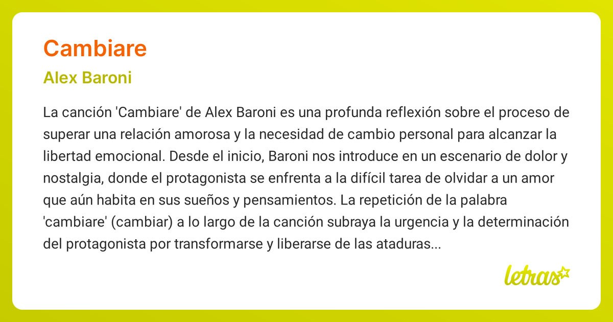 Significado de la canción CAMBIARE (Alex Baroni) - LETRAS.COM