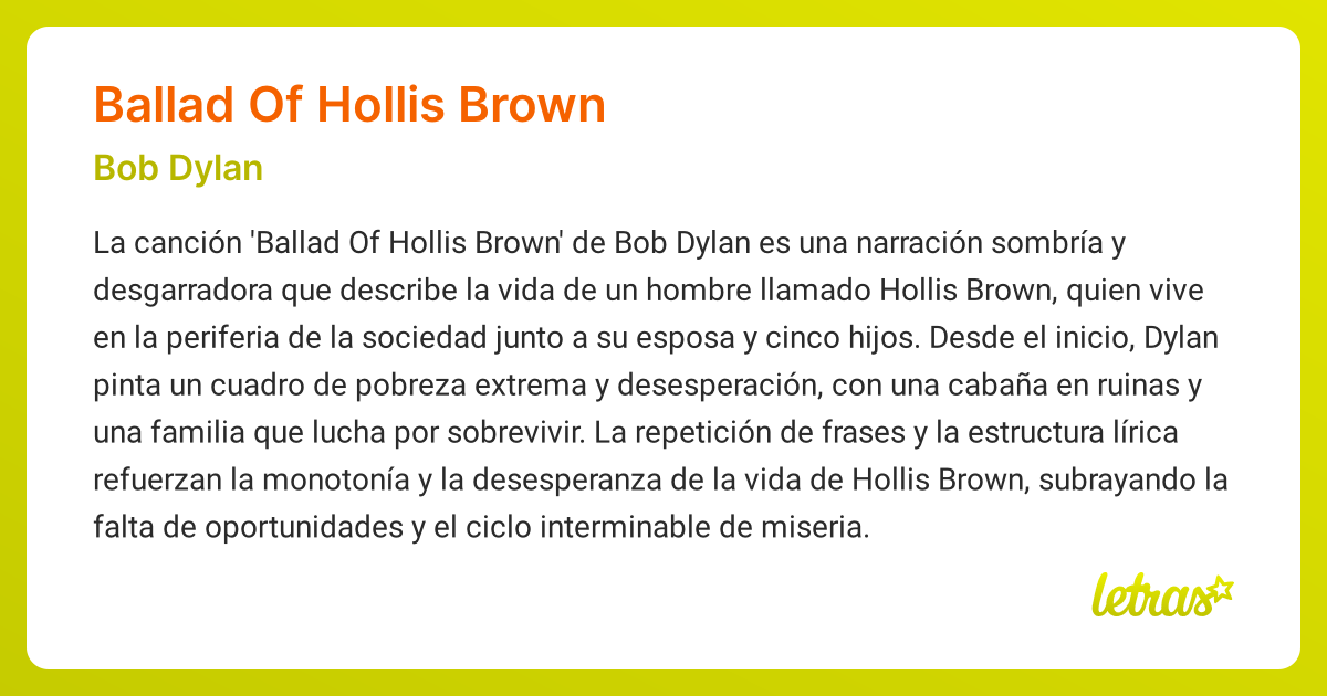 Significado de la canción BALLAD OF HOLLIS BROWN (Bob Dylan) - LETRAS.COM