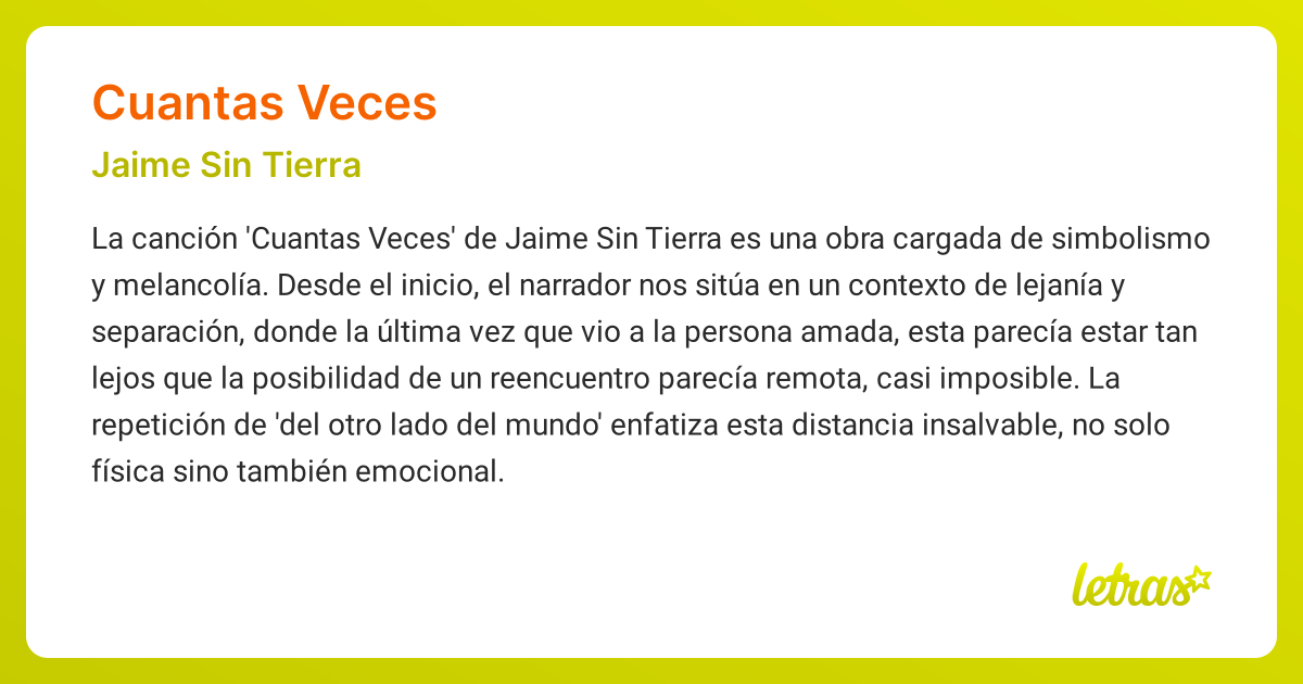 Significado de la canción CUANTAS VECES (Jaime Sin Tierra) - LETRAS.COM