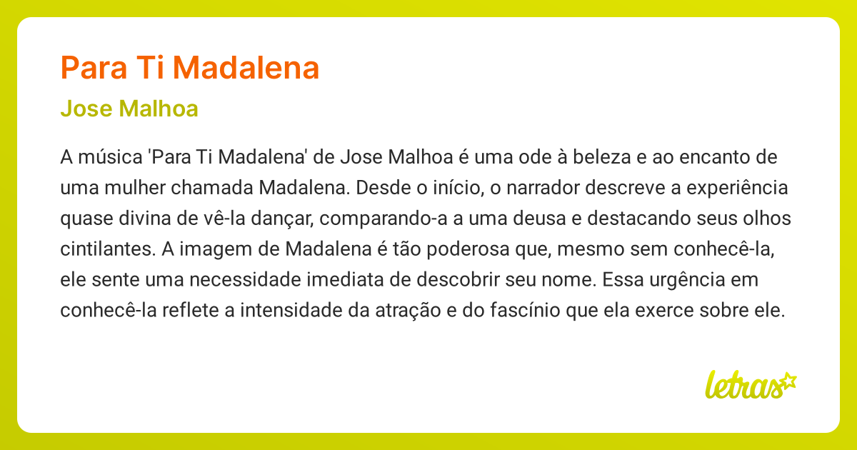 Significado da música PARA TI MADALENA (Jose Malhoa) - LETRAS.MUS.BR