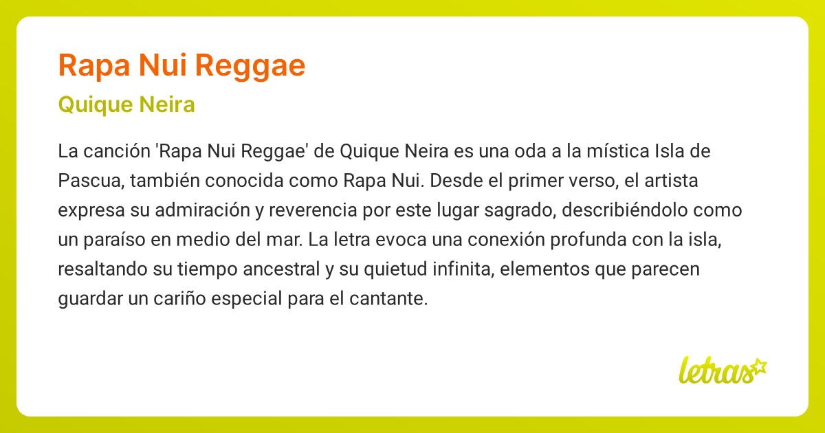 Significado de la canción RAPA NUI REGGAE (Quique Neira) - LETRAS.COM