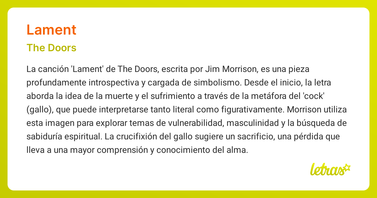 Significado de la canción LAMENT (The Doors) - LETRAS.COM