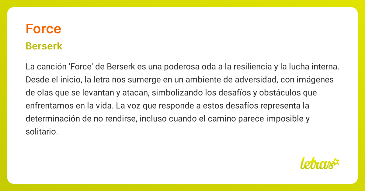 Significado de la canción FORCE (Berserk) - LETRAS.COM