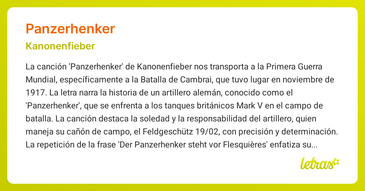 Significado de la canción PANZERHENKER (Kanonenfieber) - LETRAS.COM