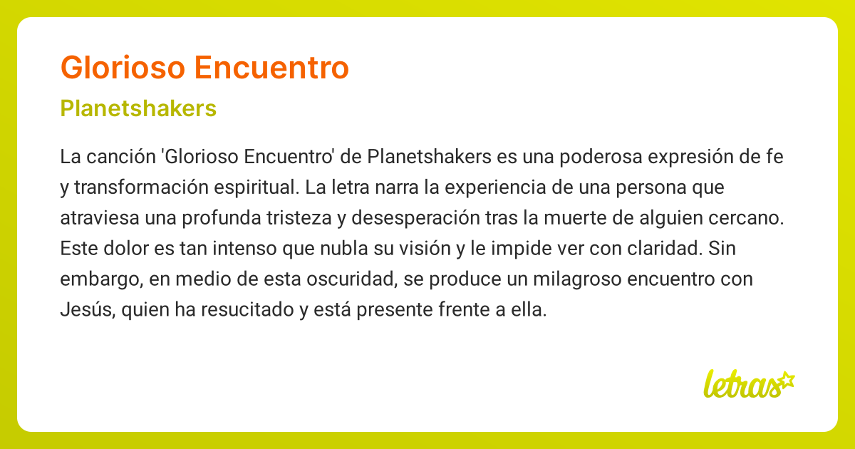Significado de la canción GLORIOSO ENCUENTRO (Planetshakers) - LETRAS.COM