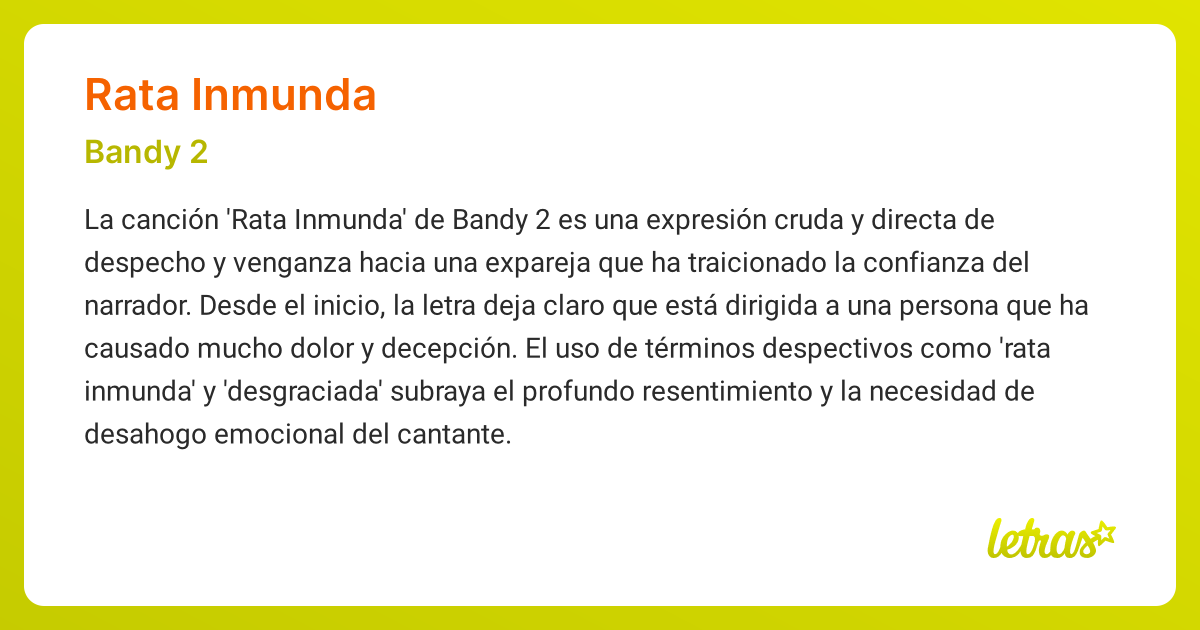 Significado de la canción RATA INMUNDA (Bandy 2) - LETRAS.COM