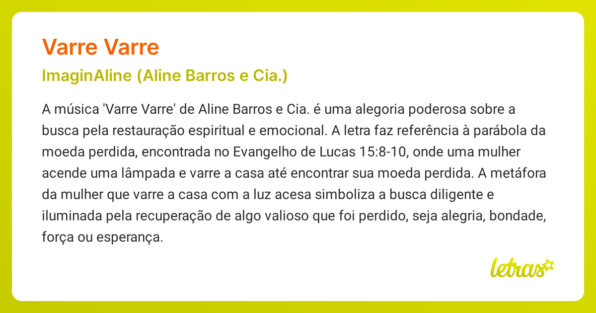 Significado da música VARRE VARRE (ImaginAline (Aline Barros e Cia ...