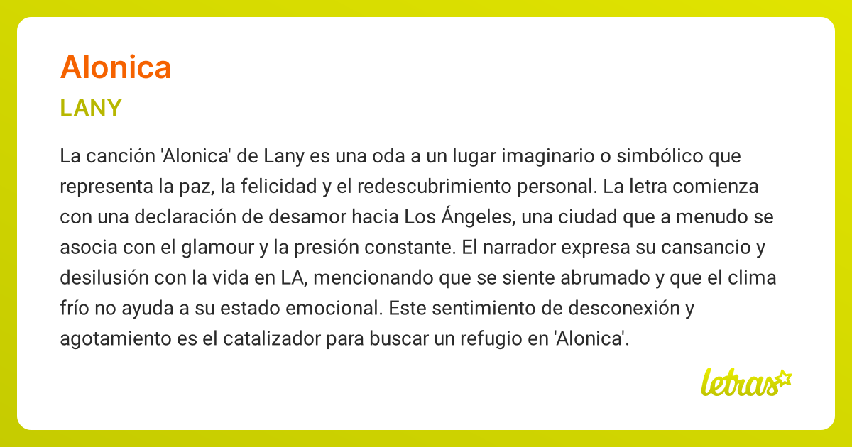 Significado de la canción ALONICA (Lany) - LETRAS.COM