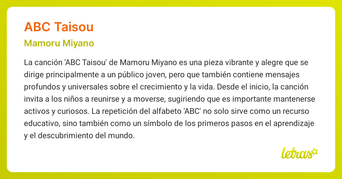 Significado de la canción ABC TAISOU (Mamoru Miyano) - LETRAS.COM