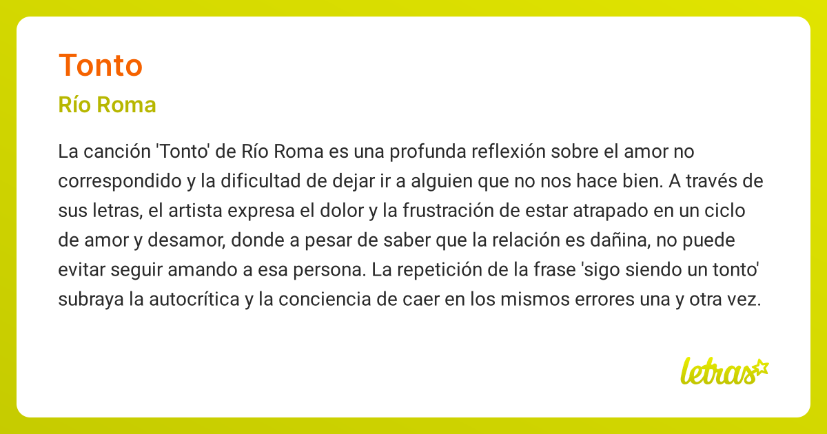 Significado de la canción TONTO (Río Roma) - LETRAS.COM