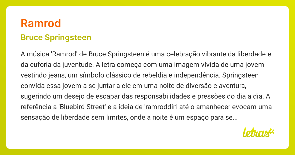 Significado da música RAMROD (Bruce Springsteen) - LETRAS.MUS.BR