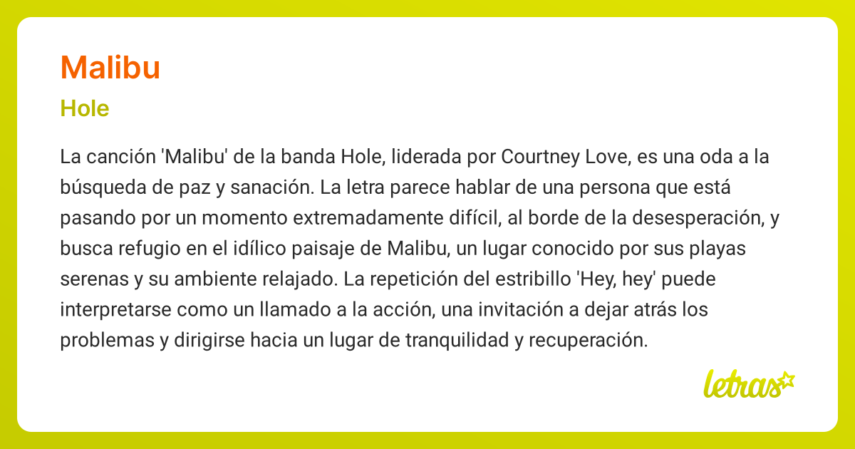 Significado de la canción MALIBU (Hole) - LETRAS.COM