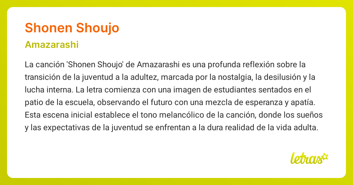 Significado de la canción SHONEN SHOUJO (Amazarashi) - LETRAS.COM