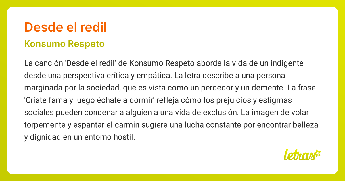 Significado de la canción DESDE EL REDIL (Konsumo Respeto) - LETRAS.COM