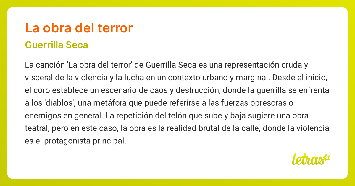 Significado de la canción LA OBRA DEL TERROR (Guerrilla Seca) - LETRAS.COM