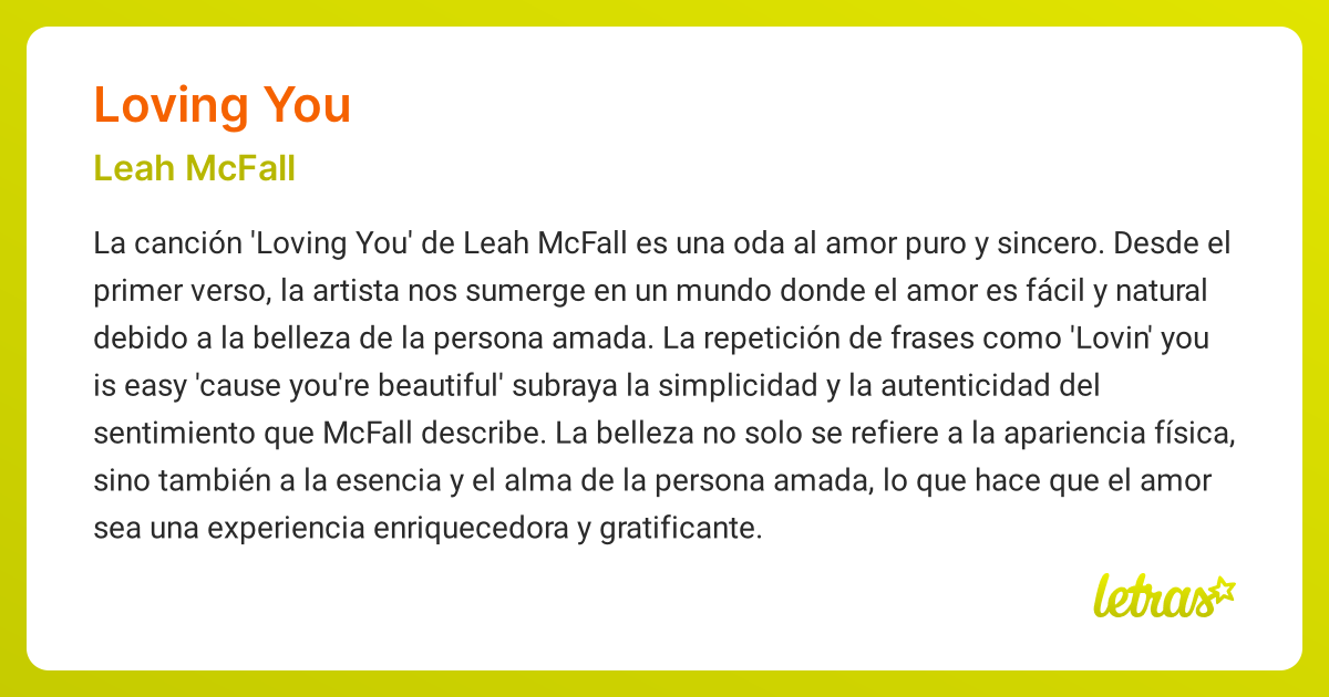 Significado de la canción LOVING YOU (Leah McFall) - LETRAS.COM