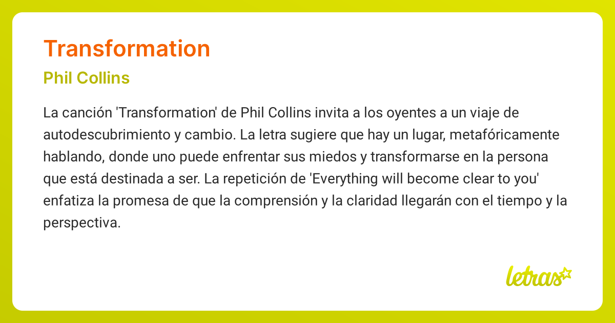 Significado de la canción TRANSFORMATION (Phil Collins) - LETRAS.COM