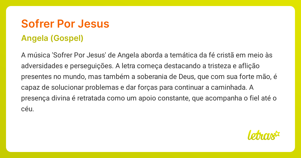 Significado da música SOFRER POR JESUS (Angela (Gospel)) - LETRAS.MUS.BR