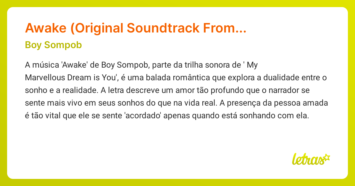 Significado da música Awake (Original Soundtrack From ฝันรักห้วงนิทรา ...