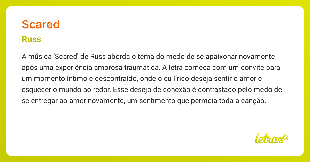 Significado da música SCARED (Russ) - LETRAS.MUS.BR