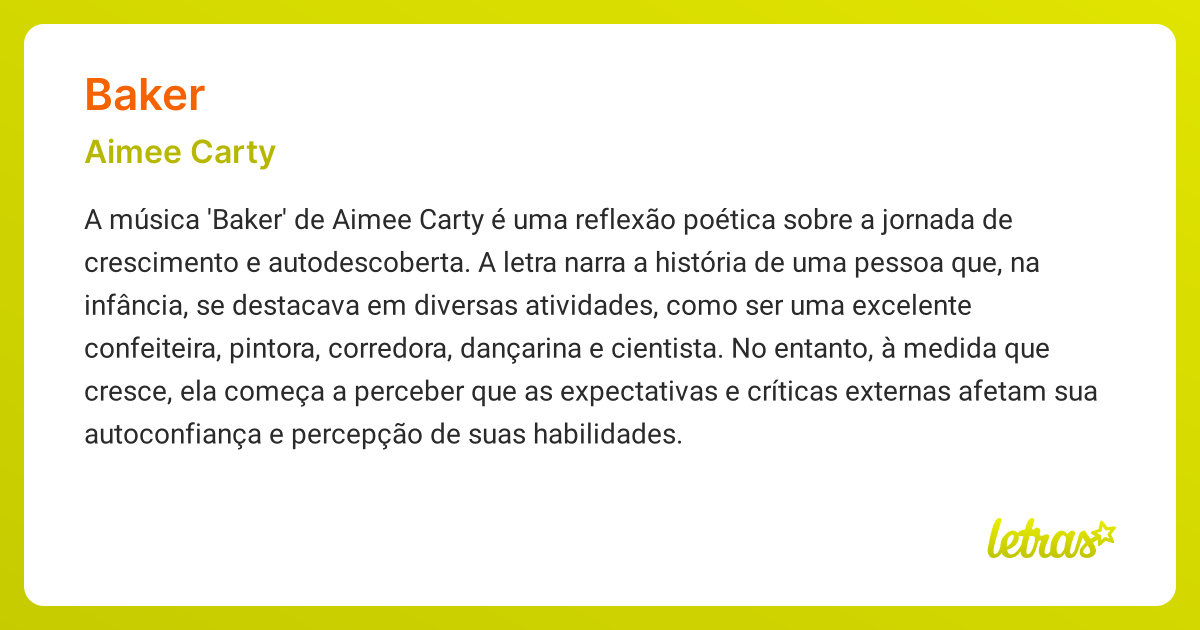 Significado da música BAKER (Aimee Carty) - LETRAS.MUS.BR