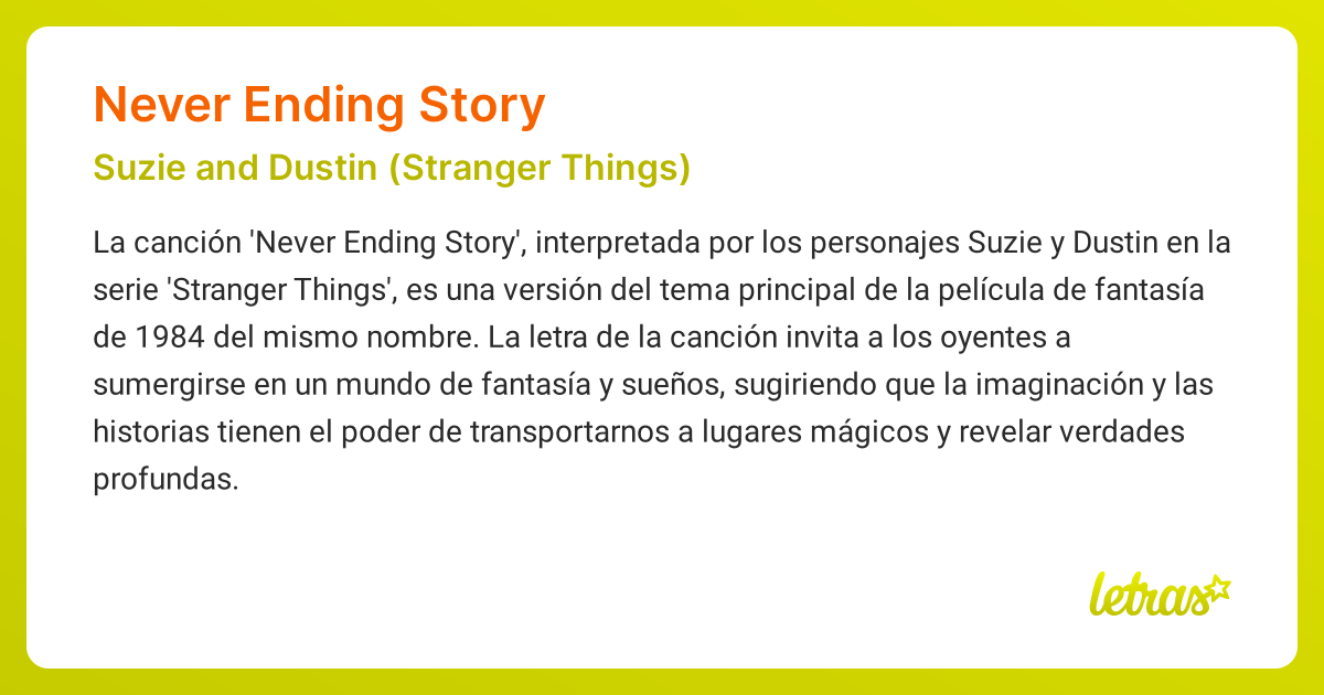 Significado de la canción NEVER ENDING STORY (Suzie and Dustin ...