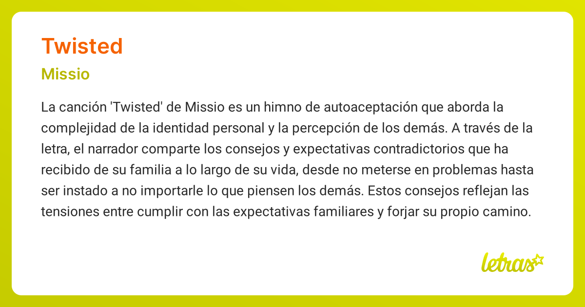 Significado de la canción TWISTED (Missio) - LETRAS.COM