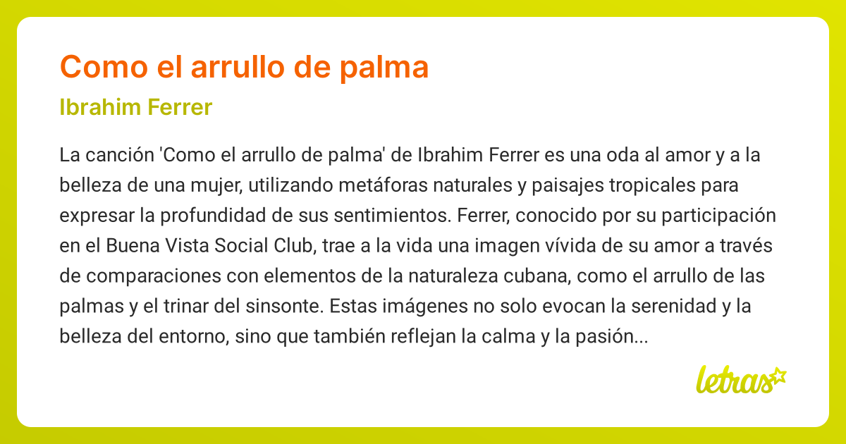 Significado de la canción COMO EL ARRULLO DE PALMA (Ibrahim Ferrer ...