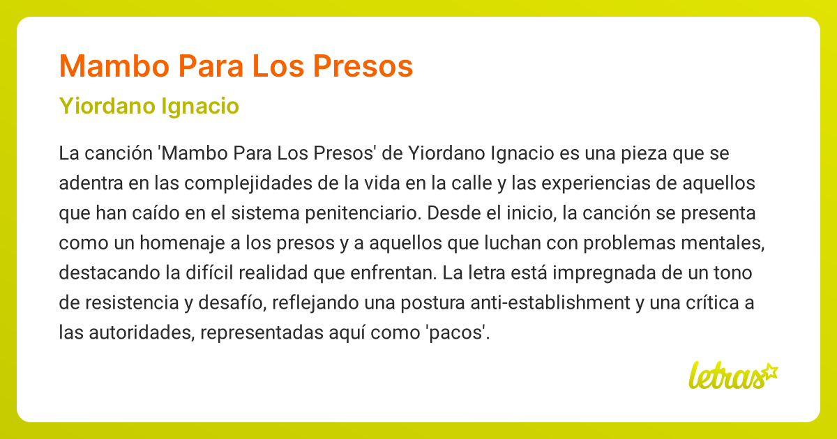 Significado de la canción MAMBO PARA LOS PRESOS (Yiordano Ignacio ...