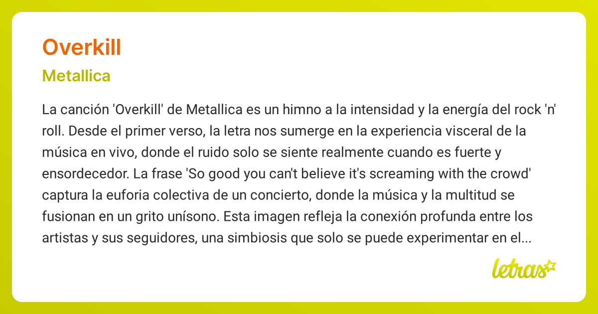 Significado de la canción OVERKILL (Metallica) - LETRAS.COM