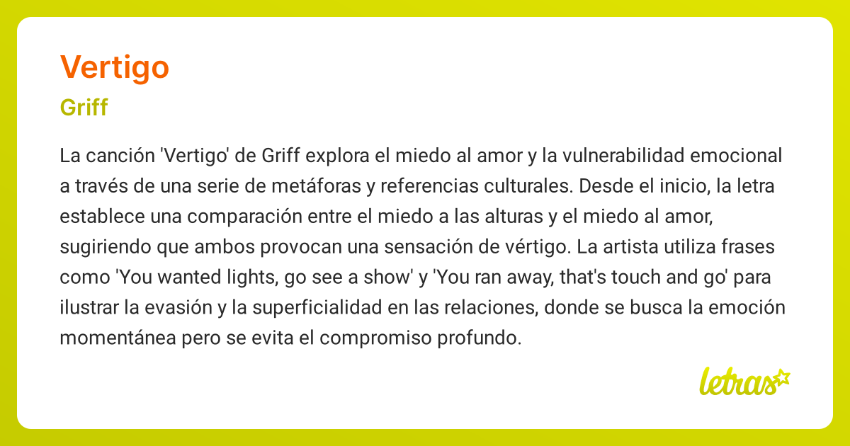Significado de la canción VERTIGO (Griff) - LETRAS.COM