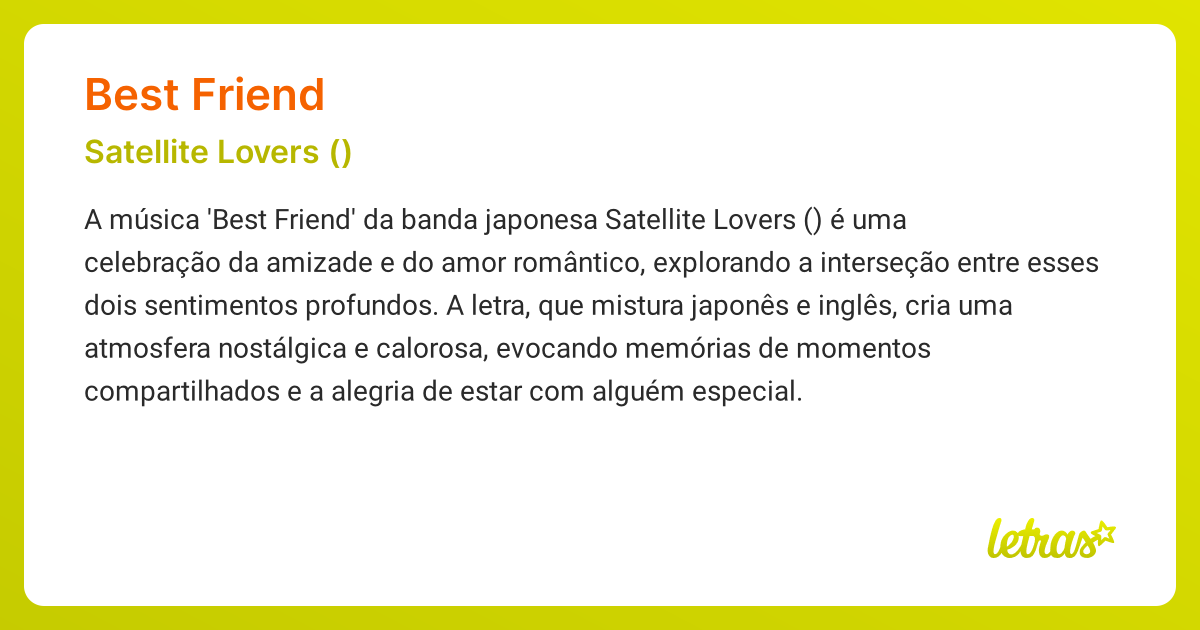 Significado da música BEST FRIEND (Satellite Lovers (サテライト・ラヴァーズ ...